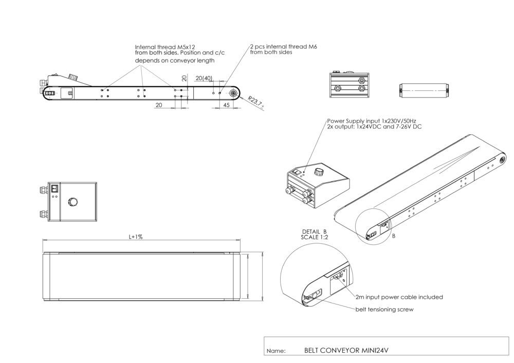 Belt Conveyor mini 24V drawing » AluFlex Group