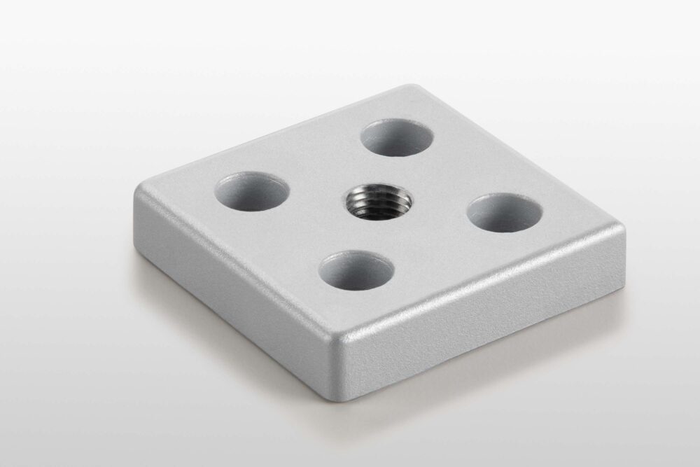 Base Plate 8 80x80, M16, white aluminium, similar to RAL 9006 » AluFlex ...